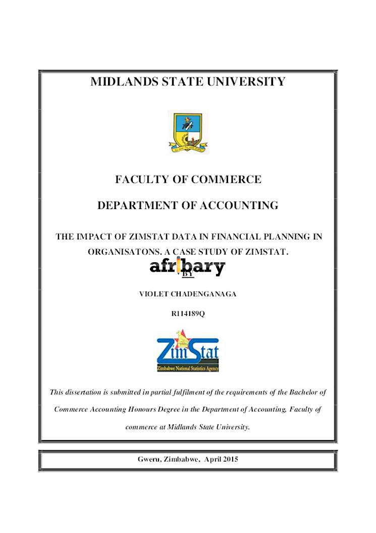 The Impact Of Zimstat Data In Financial Planning In Organisatons. A ...