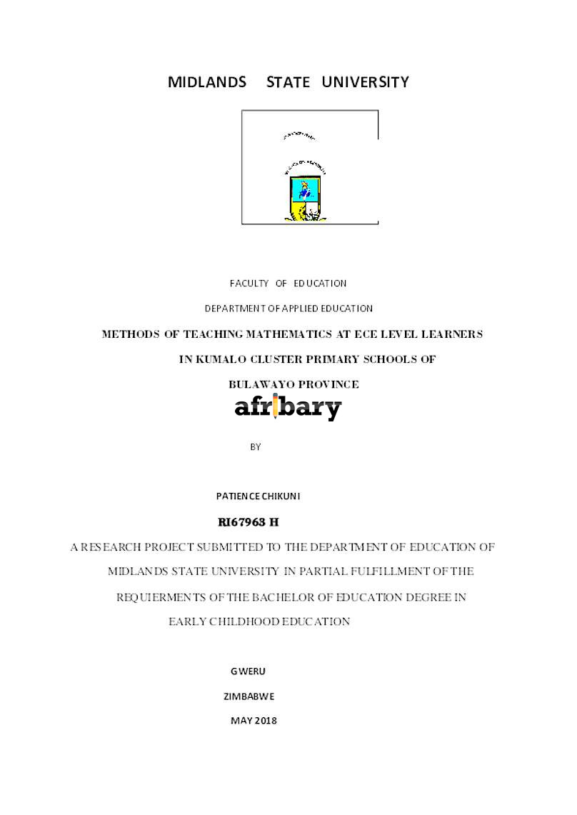 Methods Of Teaching Mathematics At Ece Level Learners In Kumalo Cluster ...