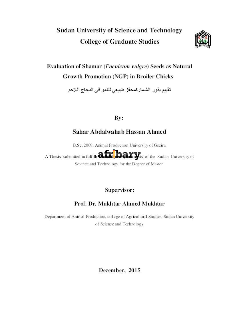 Evaluation Of Shamar (Foenicum Vulgre) Seeds As Natural Growth ...