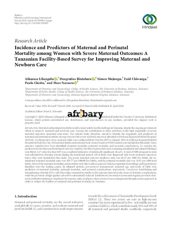 Incidence And Predictors Of Maternal And Perinatal Mortality Among