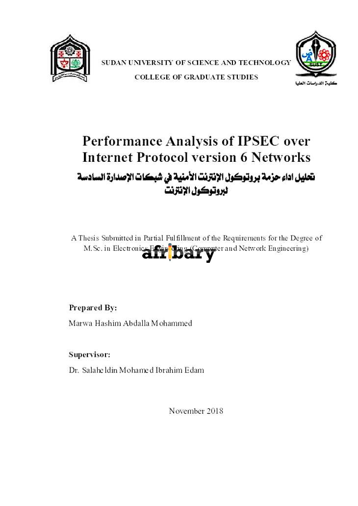 Performance Analysis Of Ipsec Over Internet Protocol Version 6 Networks Afribary
