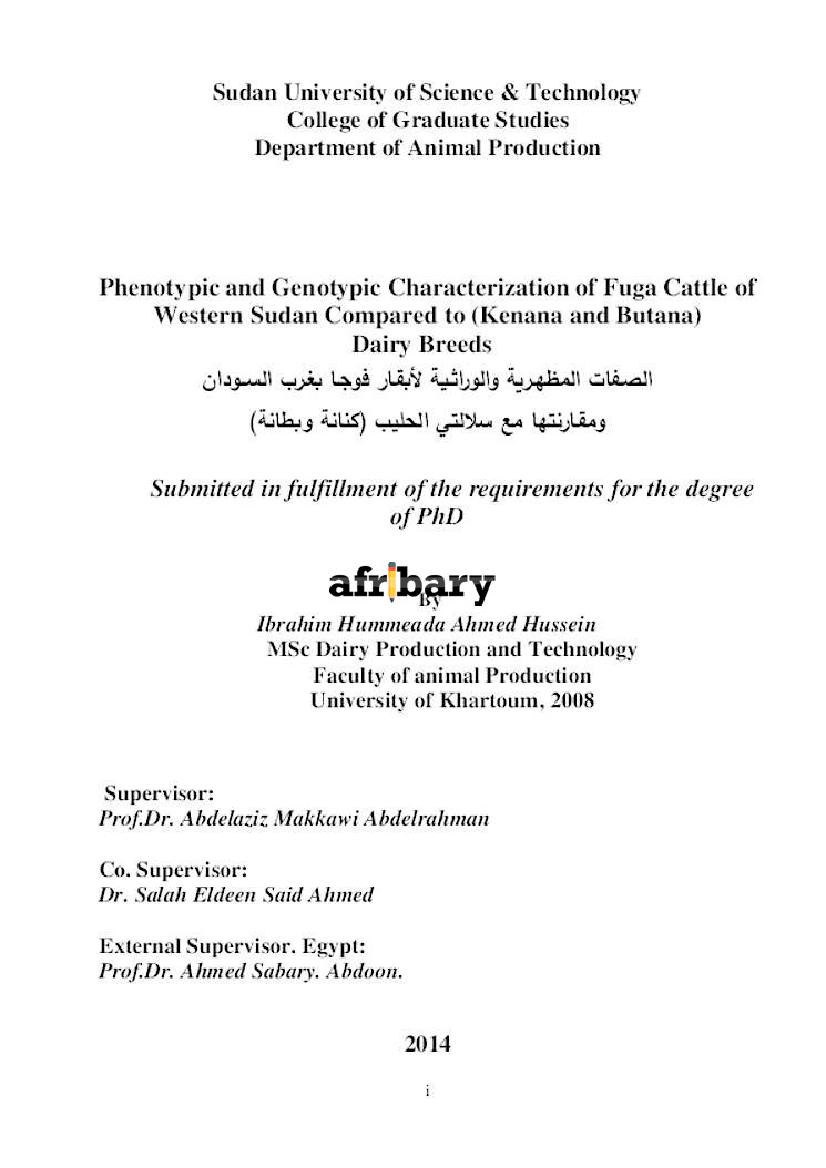 Phenotypic And Genotypic Characterization Of Fuga Cattle Of Western ...