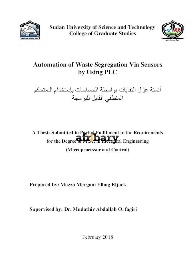Automation of Waste Segregation Via Sensors by Using PLC | Afribary