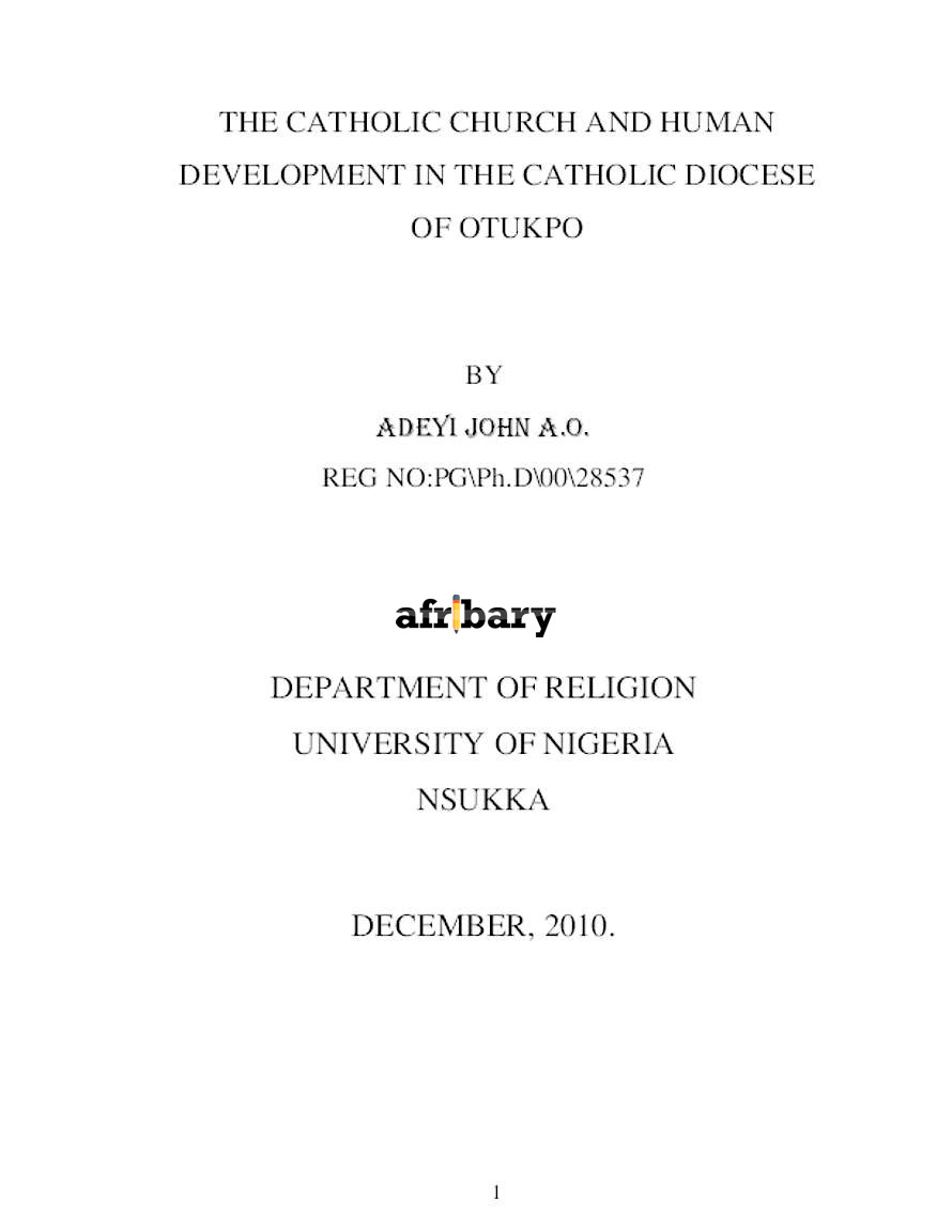 The Catholic Church And Human Development In The Catholic Diocese Of ...