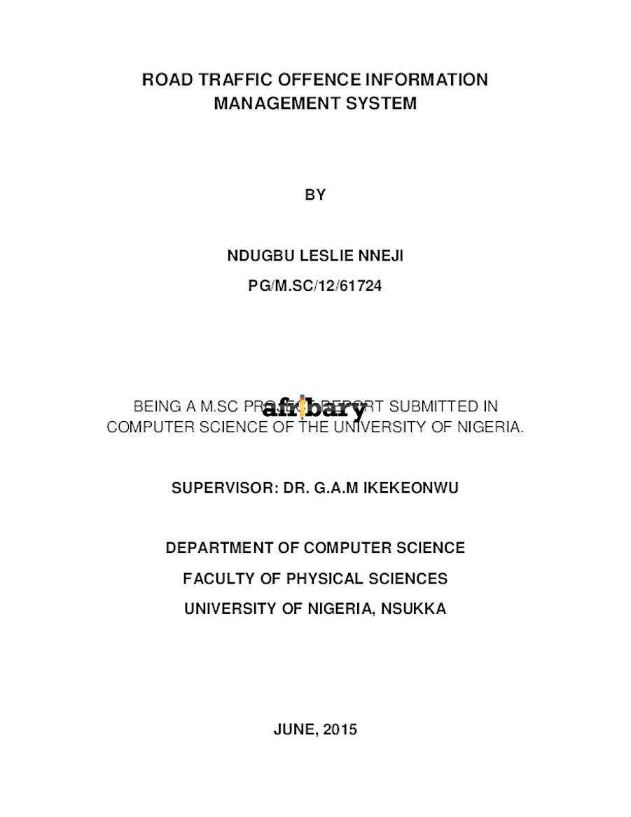 Road Traffic Offence Information Management System | Afribary
