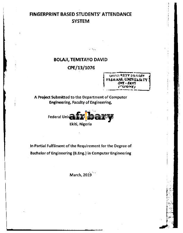 Fingerprint Based Students' Attendance System | Afribary