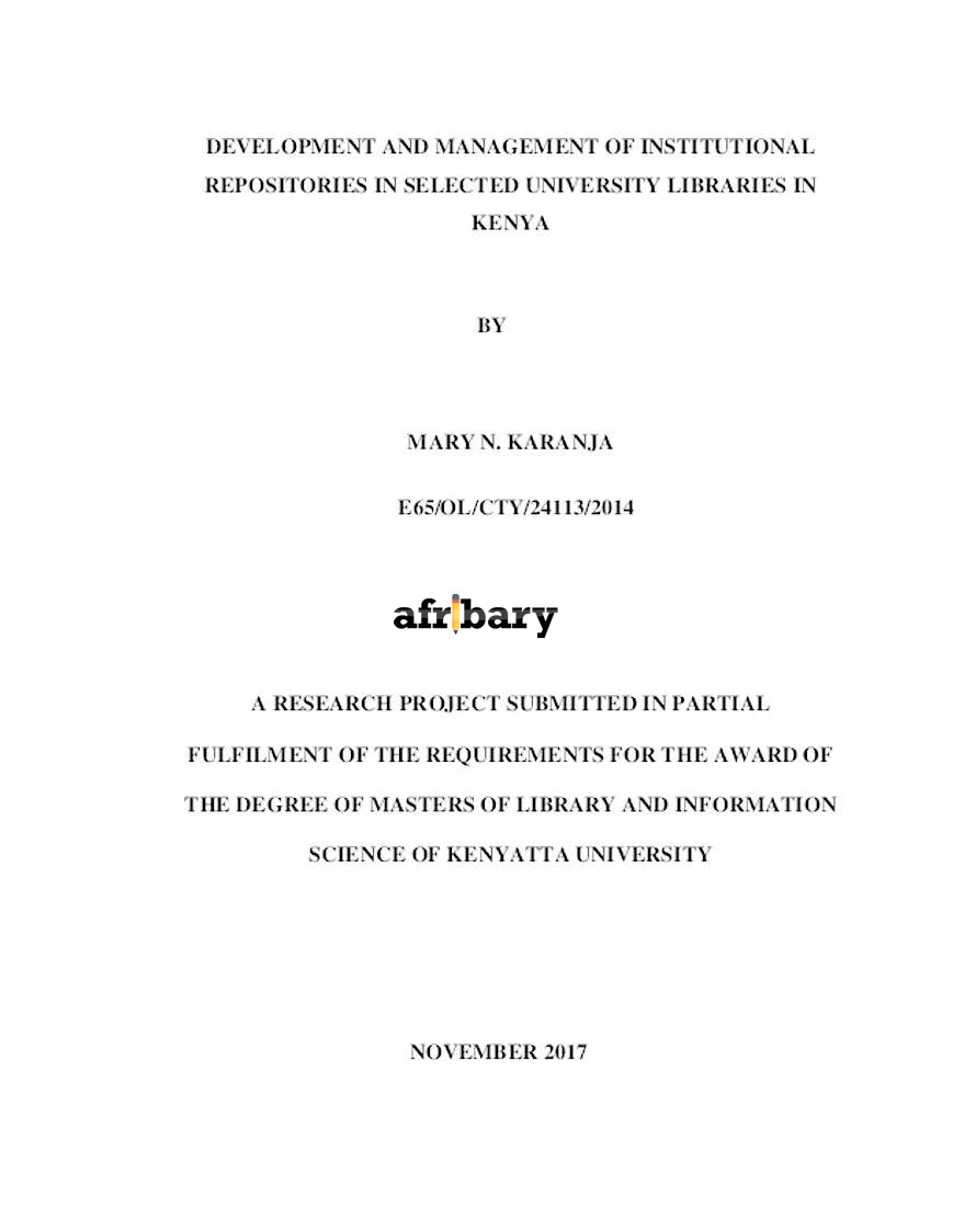 Development And Management Of Institutional Repositories In Selected ...