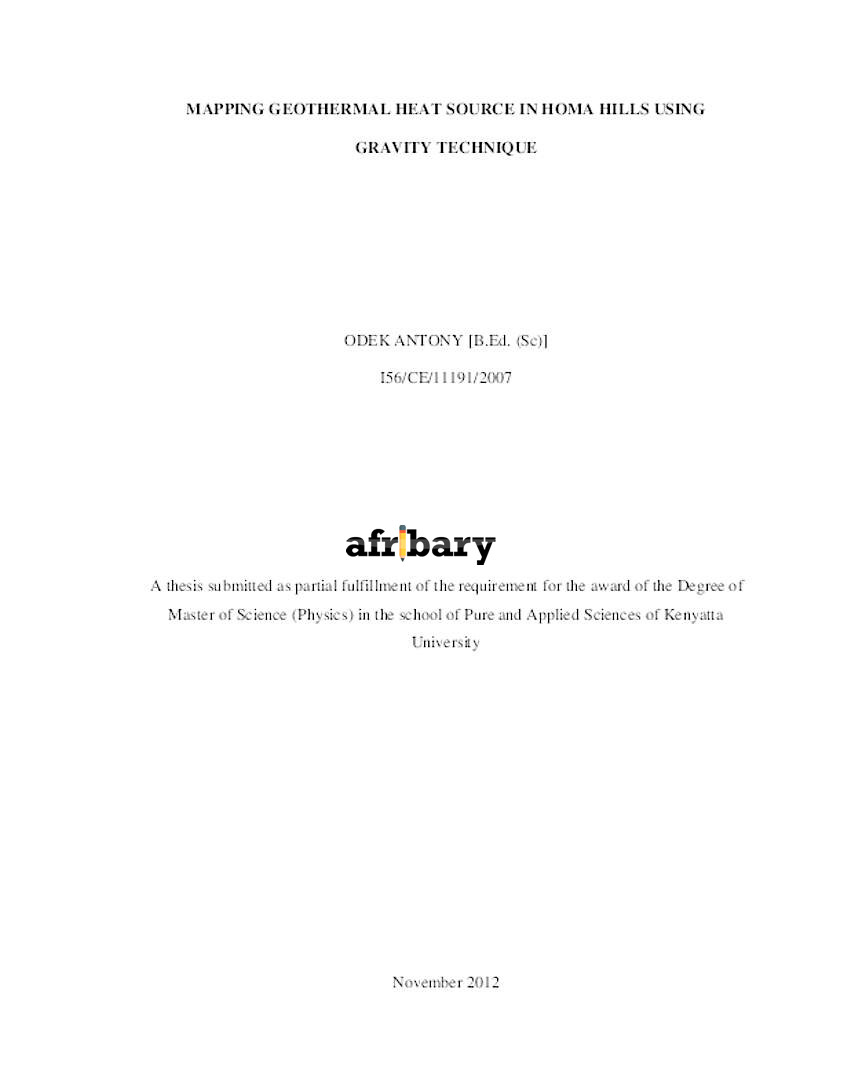Mapping Geothermal Heat Source In Homa Hills Using Gravity Technique ...
