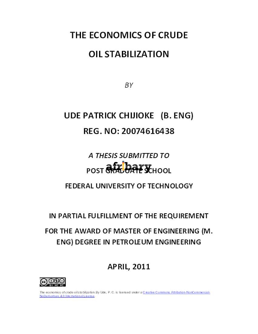 The Economics Of Crude Oil Stabilization | Afribary