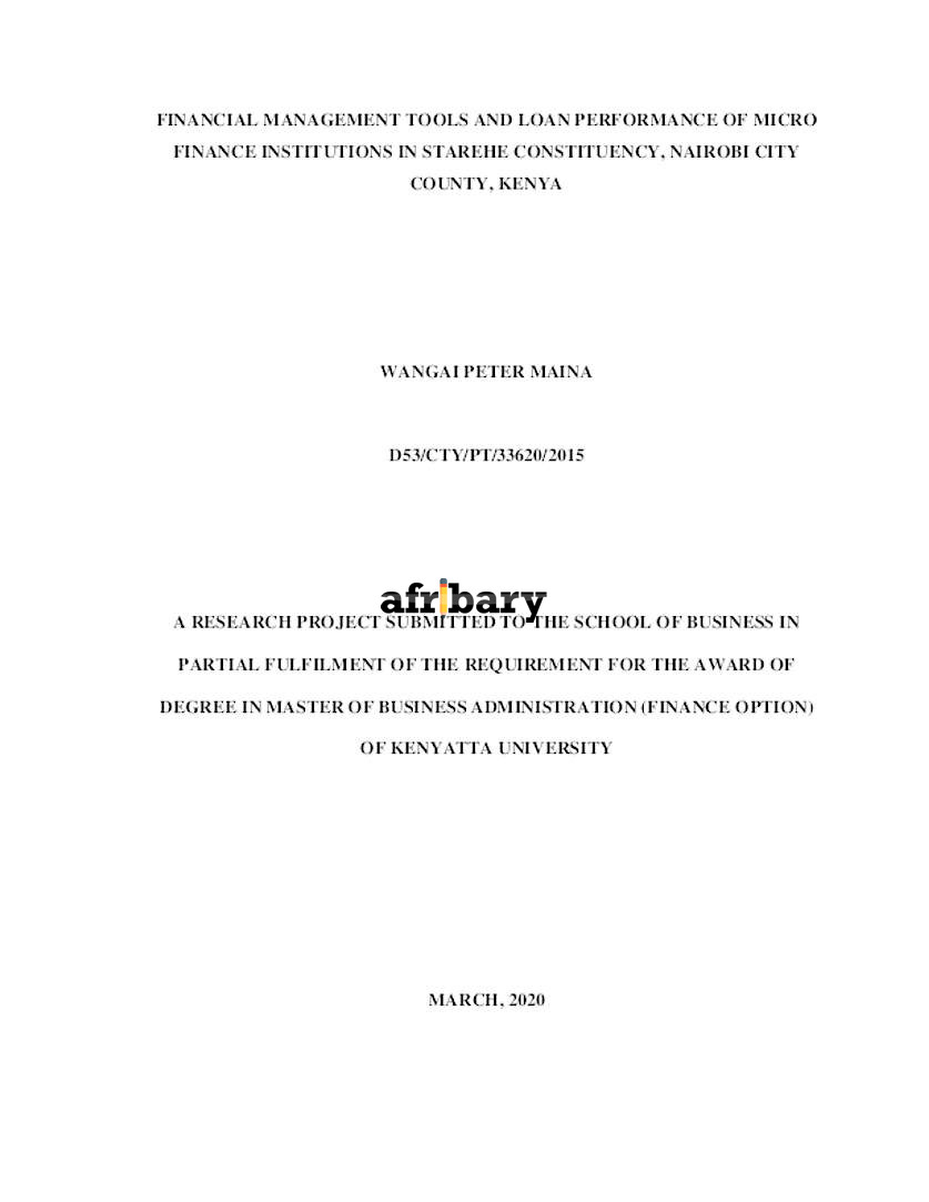 Financial Management Tools And Loan Performance Of Micro Finance ...