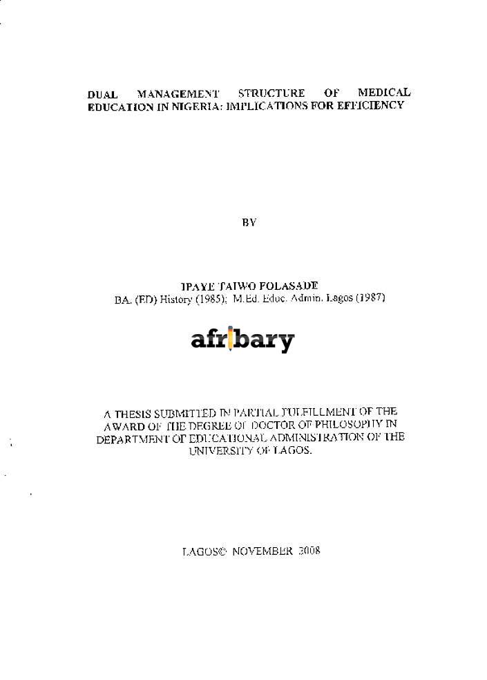 Dual Management Structure Of Medical Education In Nigeria: Implications ...