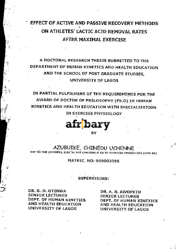 Effect Of Active And Passive Recovery Methods On Athletes Lactic Acid ...