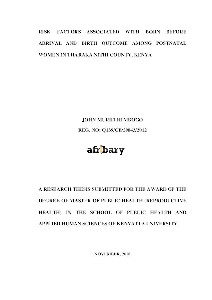 Risk Factors Associated With Born Before Arrival And Birth Outcome ...