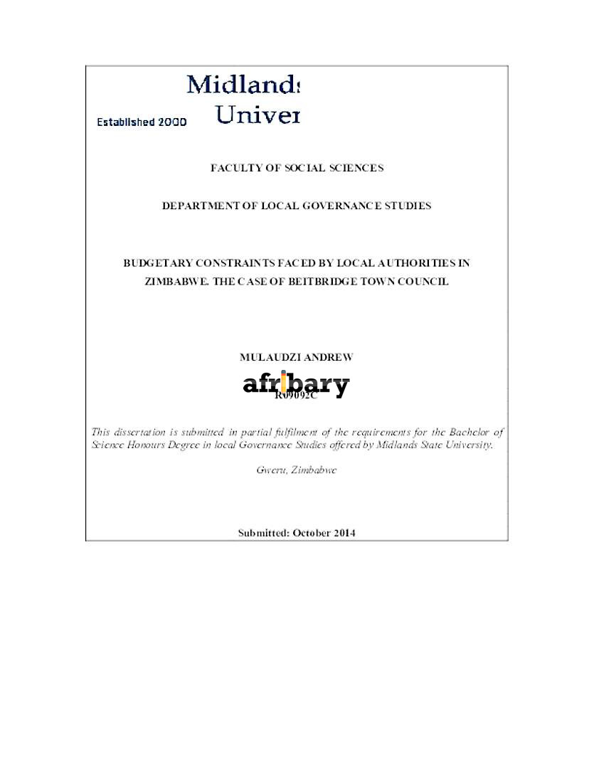 Budgetary Constraints Faced By Local Authorities In Zimbabwe. The Case ...