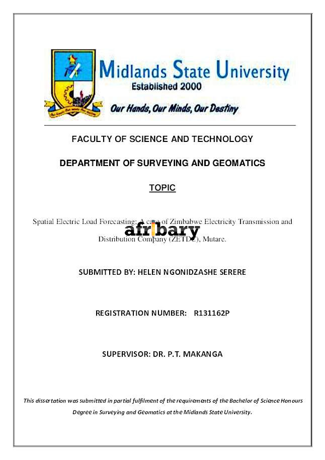 Spatial Electric Load Forecasting A Case Of Zimbabwe Electricity