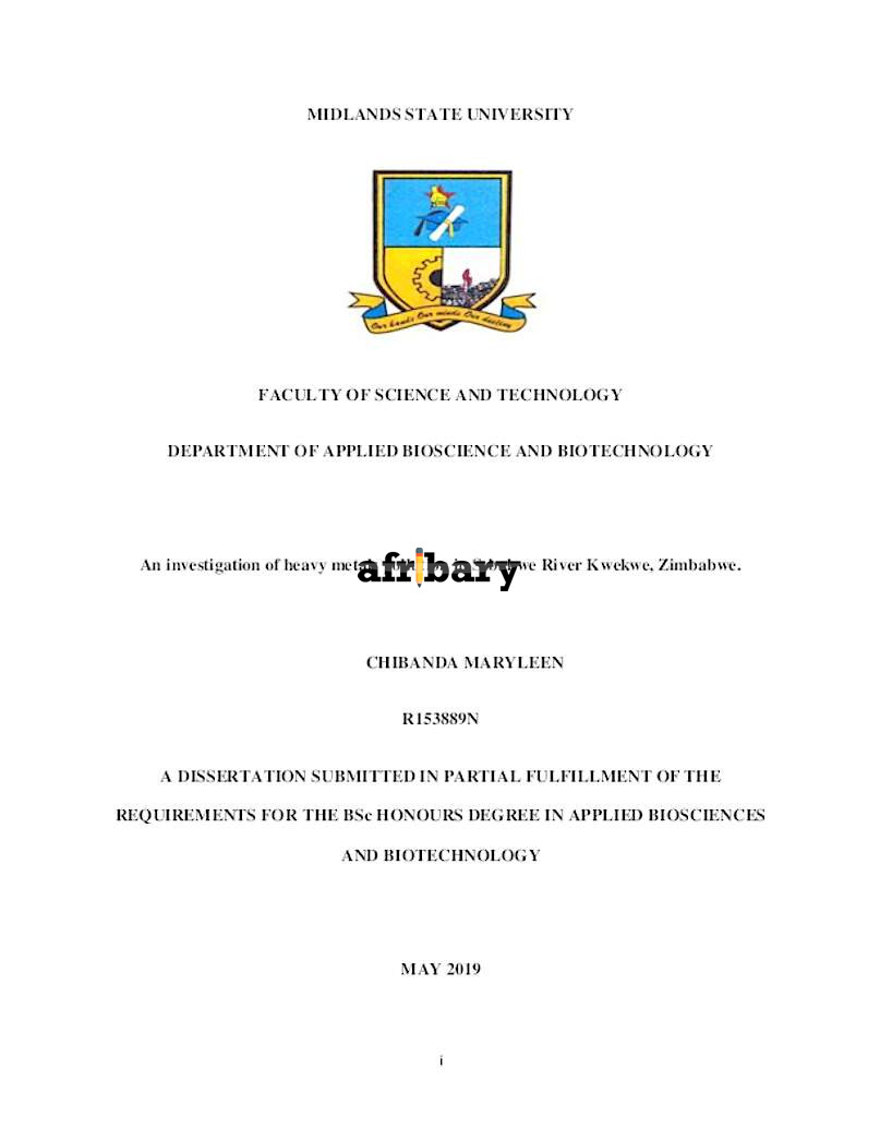 An investigation of heavy metals pollution in Sebakwe River Kwekwe ...