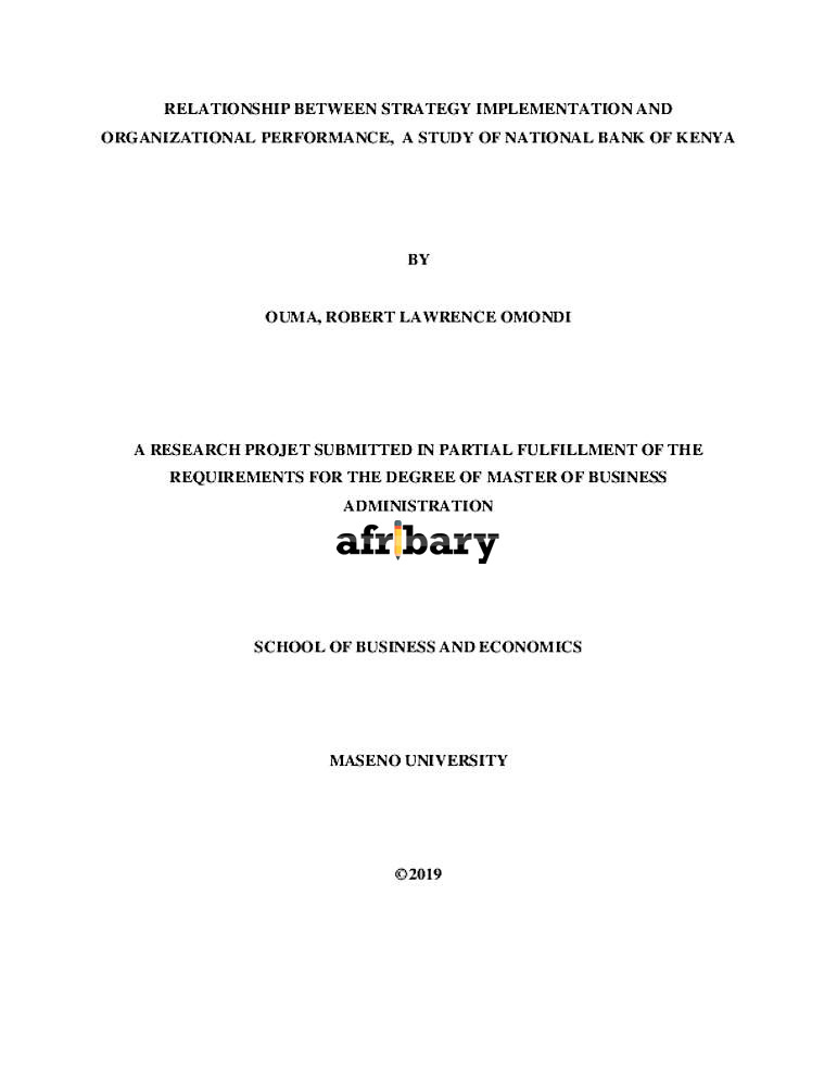 Relationship Between Strategy Implementation And Organizational ...