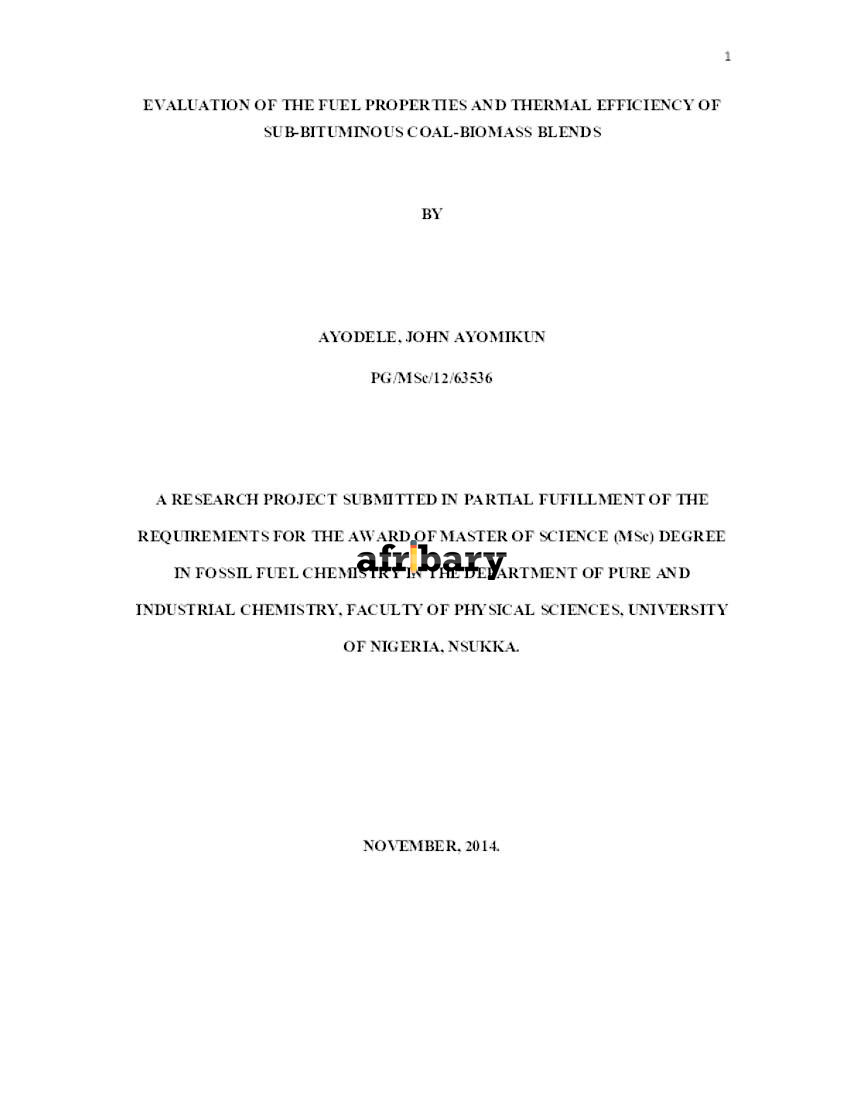 Evaluation Of The Fuel Properties And Thermal Efficiency Of Sub ...
