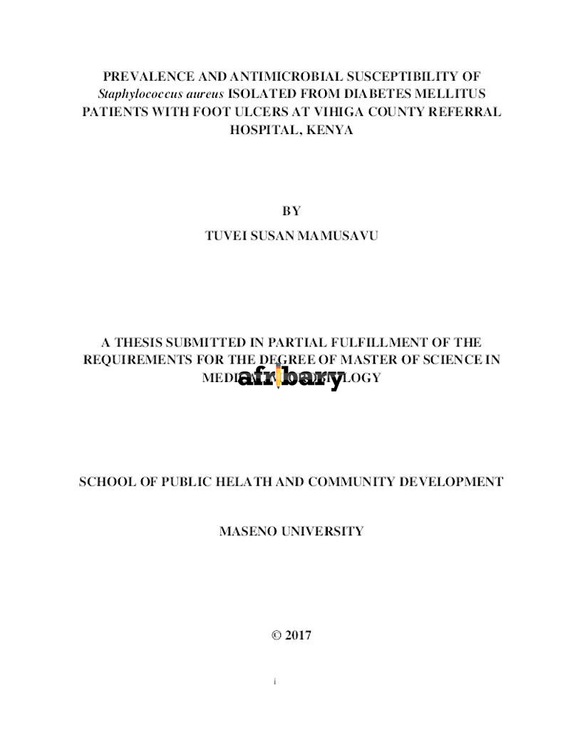 Prevalence And Antimicrobial Susceptibility Of Staphylococcus Aureus Isolated From Diabetes