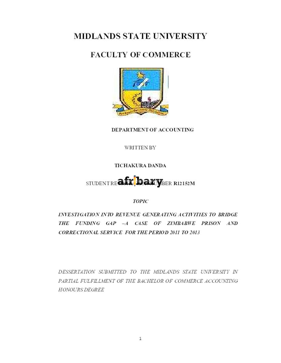 Investigation Into Revenue Generating Activities To Bridge The Funding ...