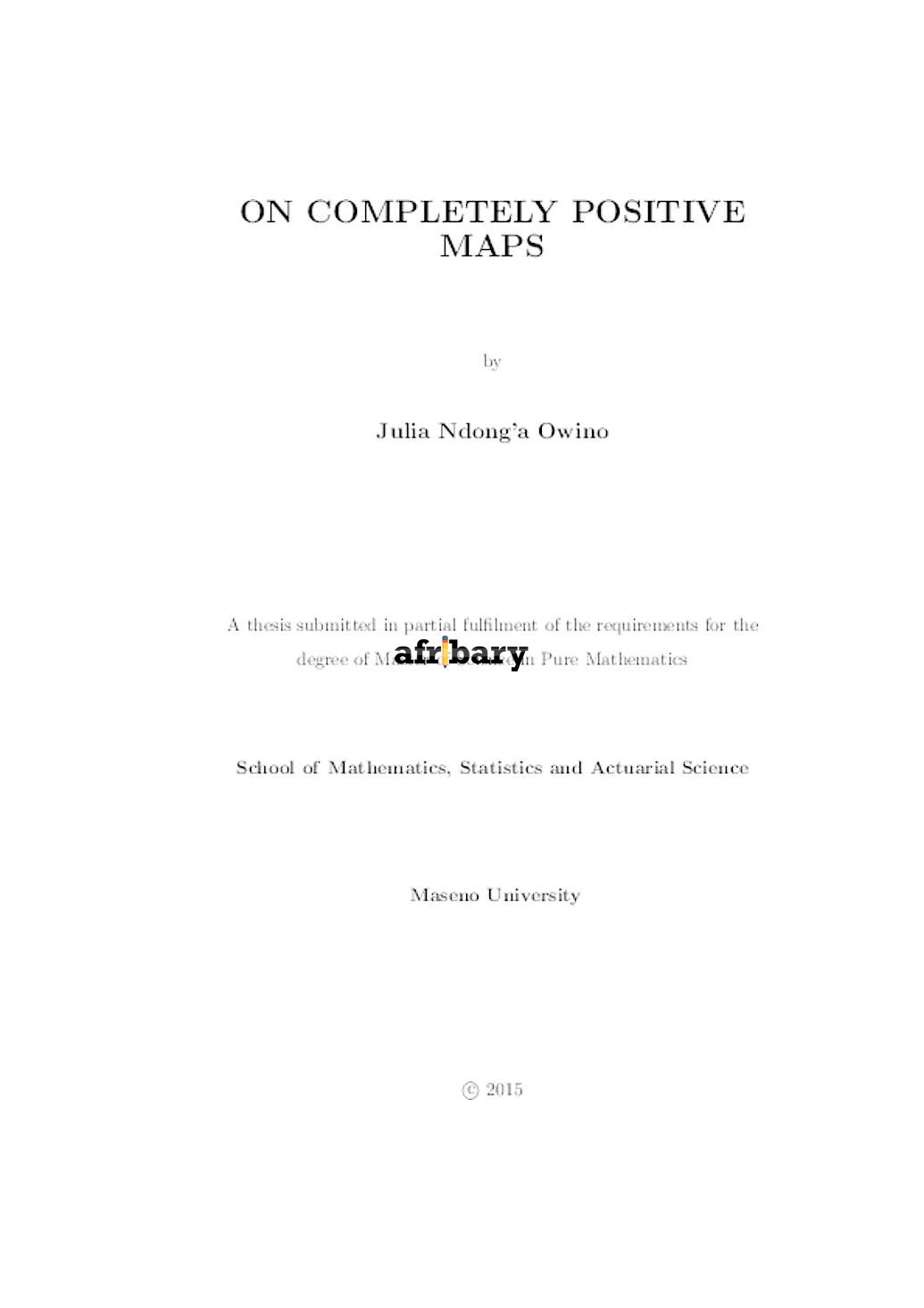 On Completely Positive Maps | Afribary