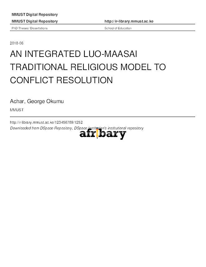 An Integrated Luo-Maasai Traditional Religious Model To Conflict ...