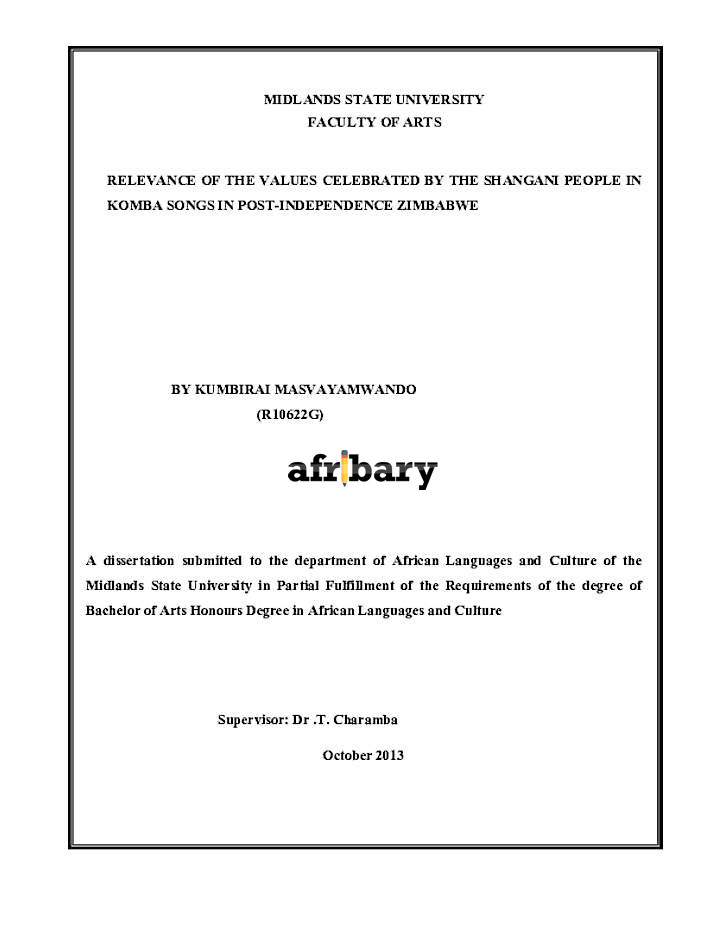 Relevance Of The Values Celebrated By The Shangani People In Komba ...