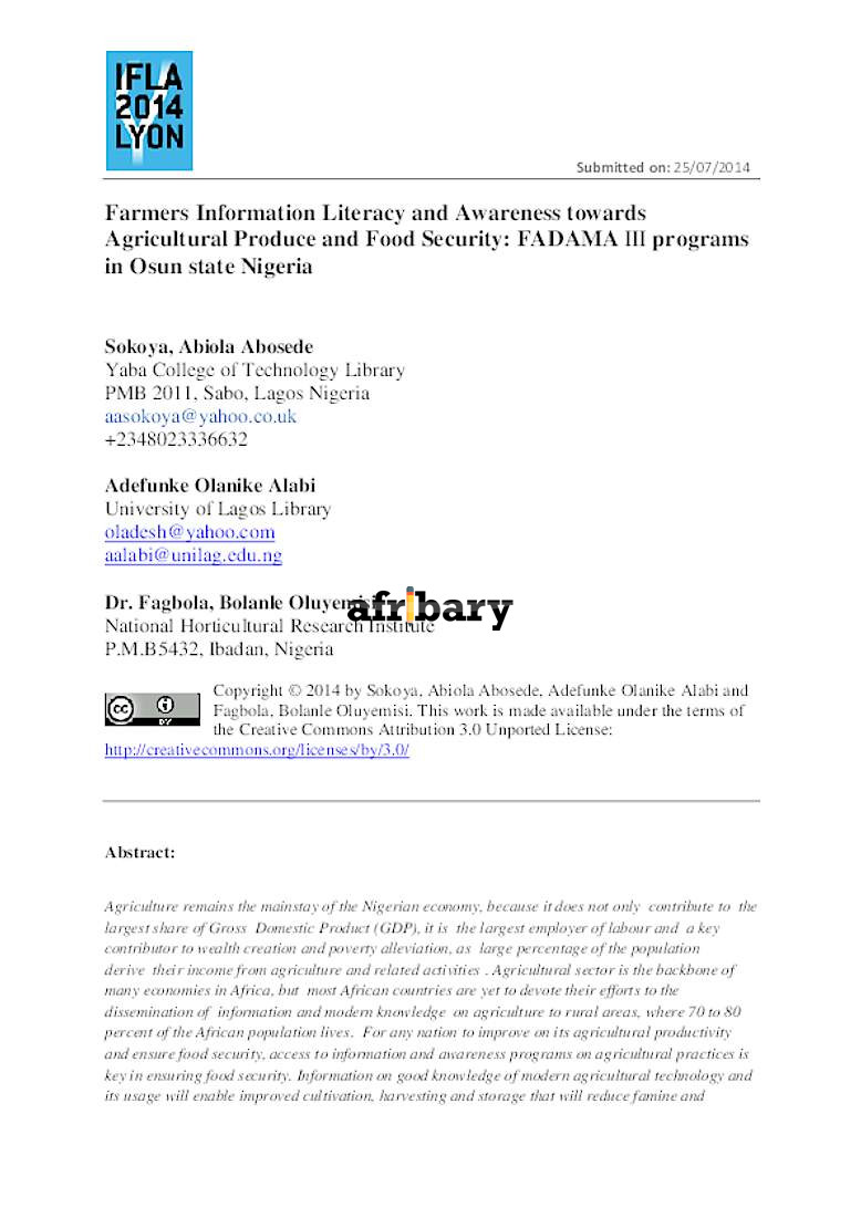 Farmers Information Literacy And Awareness Towards Agricultural Produce ...