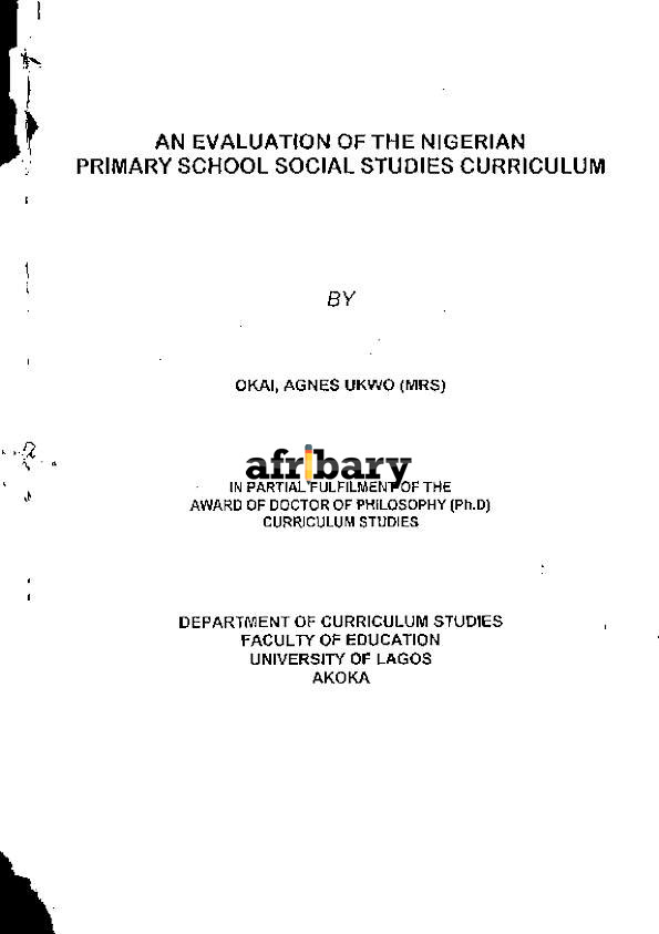 An Evaluation Of The Nigerian Primary School Social Studies Curriculum ...
