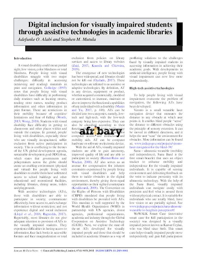 Digital Inclusion For Visually Impaired Students Through Assistive ...