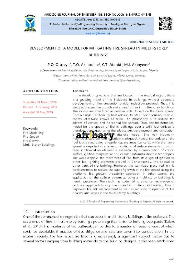 Development Of A Model For Mitigating Fire Spread In Multi-Storey ...