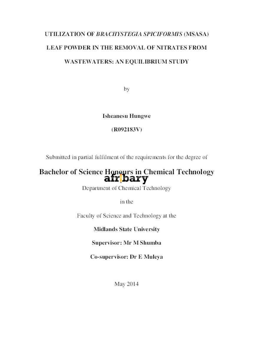 Utilization Of Brachystegia Spiciformis (Msasa) Leaf Powder In The ...