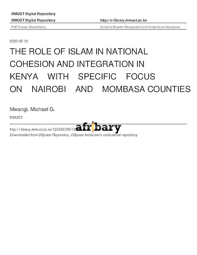 The Role Of Islam In National Cohesion And Integration In Kenya With Specific Focus On Nairobi the-role-of-islam-in-national-cohesion-and-integration-in-kenya-with-specific-focus-on-nairobi