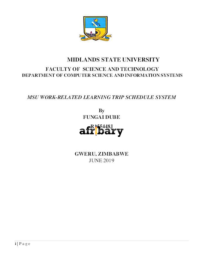 Msu Work-Related Learning Trip Schedule System | Afribary