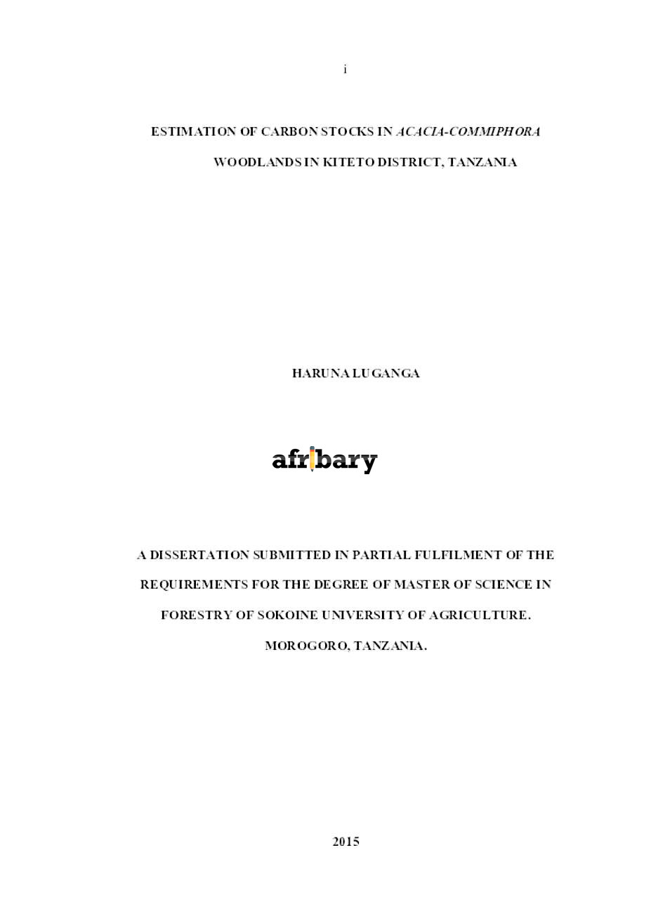 Estimation Of Carbon Stocks In Acacia-Commiphora Woodlands In Kiteto ...