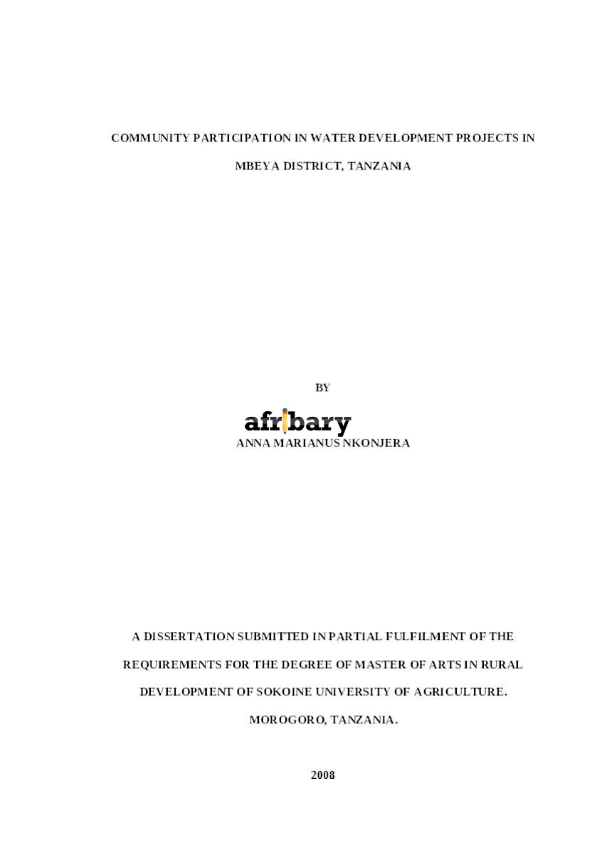 Community Participation In Water Development Projects In Mbeya District ...