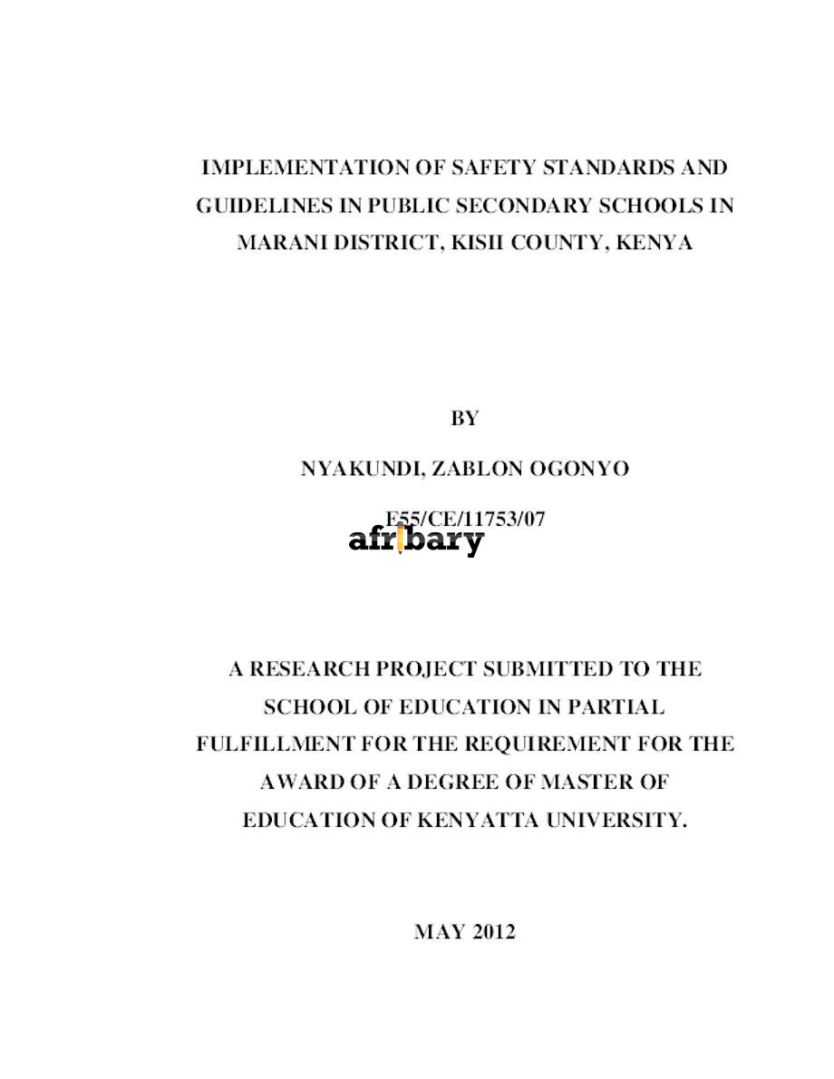 Implementation Of Safety Standards And Guidelines In Public Secondary ...