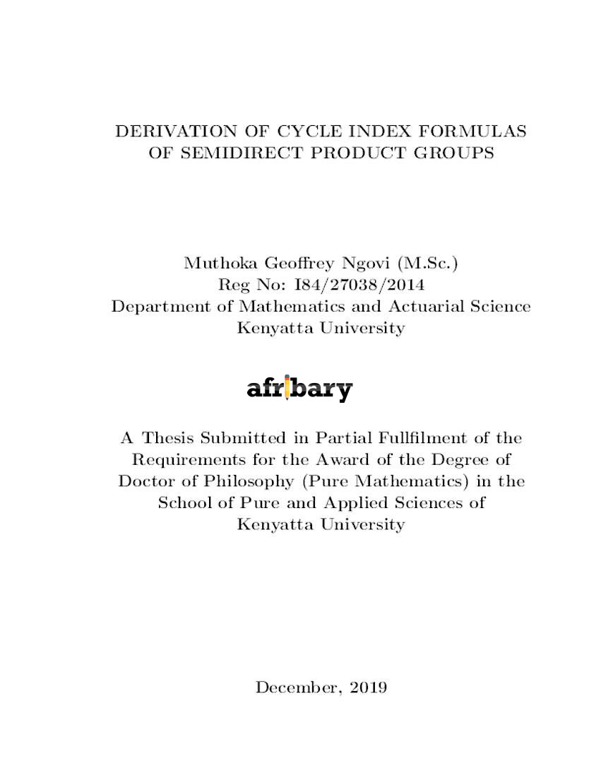 Derivation Of Cycle Index Formulas Of Semidirect Product Groups | Afribary