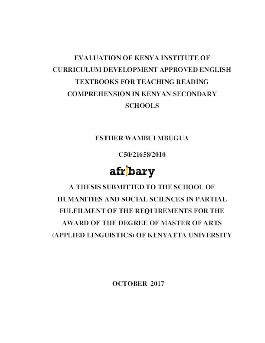 Evaluation Of Kenya Institute Of Curriculum Development Approved ...