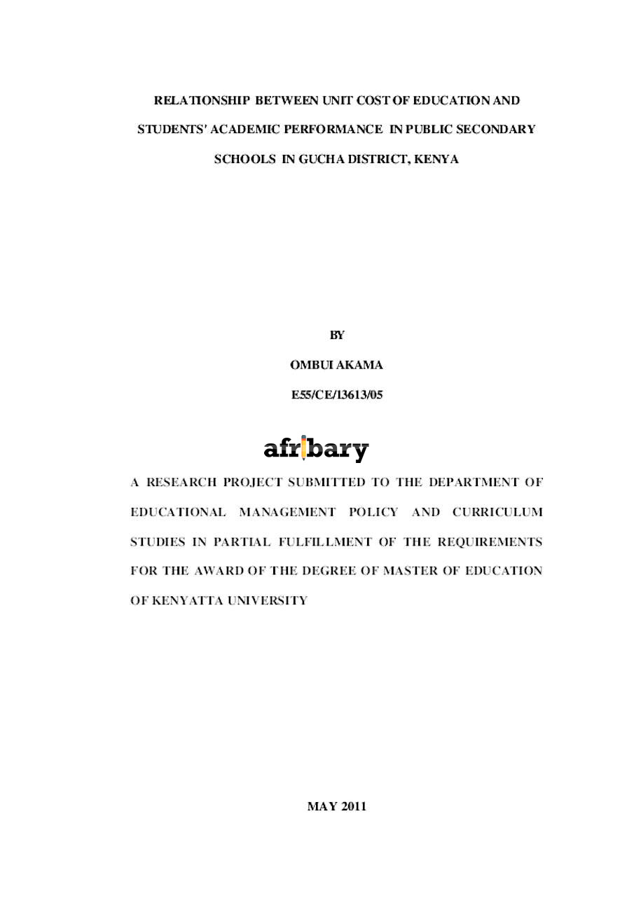 Relationship Between Unit Cost Of Education And Students' Academic ...