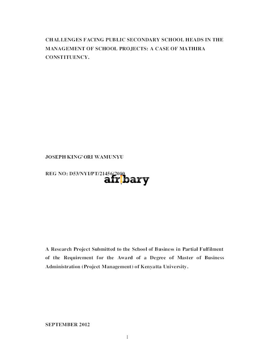 Challenges Facing Public Secondary School Heads In The Management Of ...