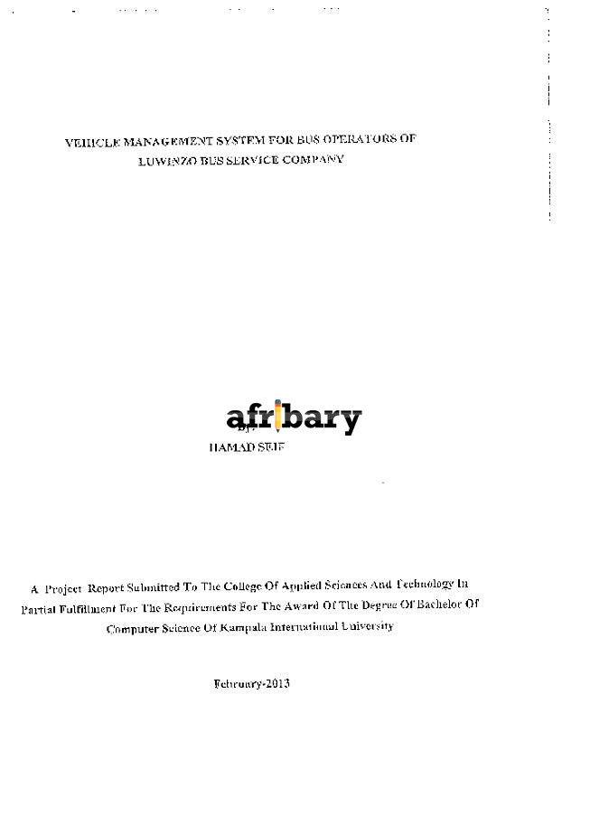 Vehicle Management System For Bus Operators Of Luwinzo Bus Service ...