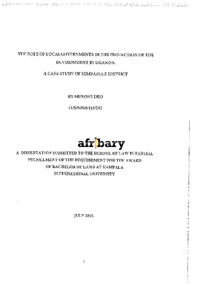 The role of localgovernments in the protection of the environment in ...