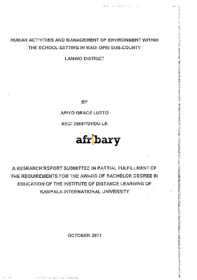 Human Activities And Management Of Environment Within The School ...