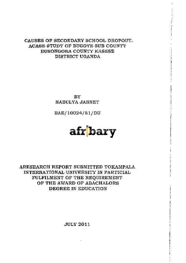 Causes Of Secondary School Dropout. Acase Study Of Bugoye Sub County ...