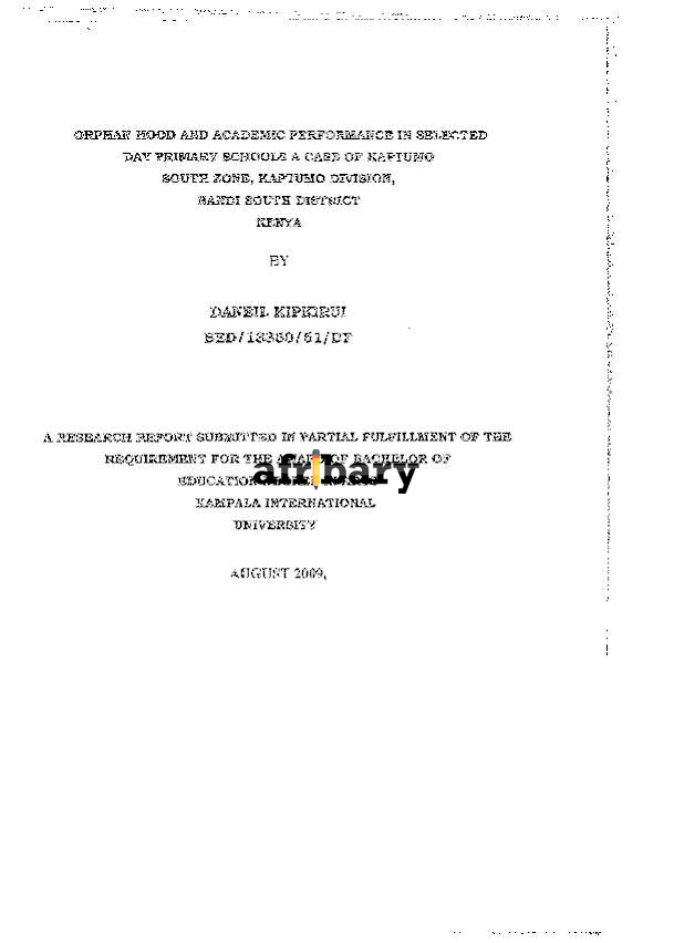 Orphan Hood And Academic Performance In Selected Day Primary Schools A ...