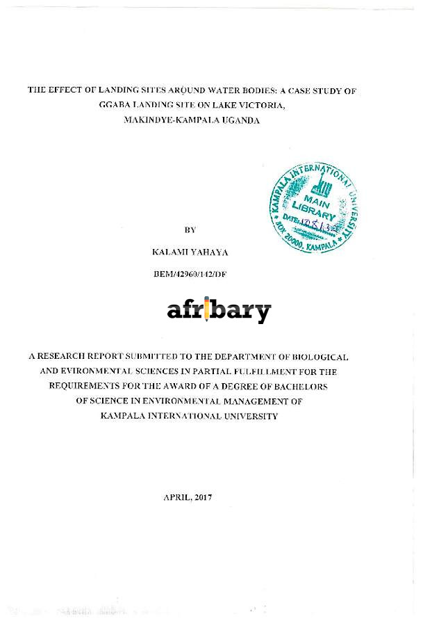 The Effect Of Landing Sites Around Water Bodies: A Case Study Of Ggaba ...