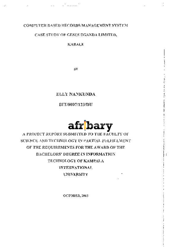 Computer Based Records Management System Case Study Of Geses Uganda Limited, Kabale | Afribary