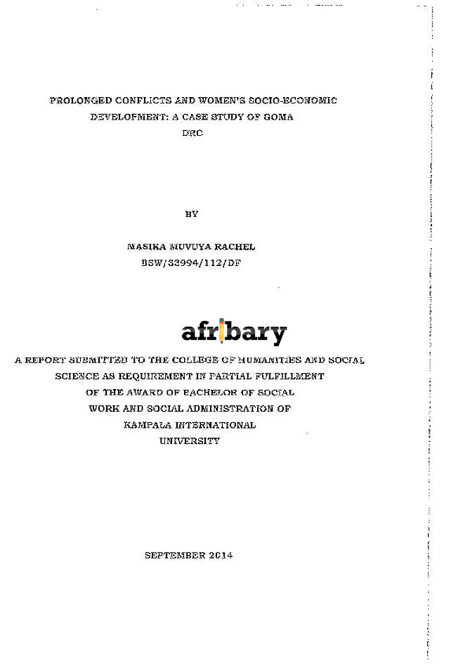 Prolonged Conflicts And Women's Socio-Economic Development: A Case ...