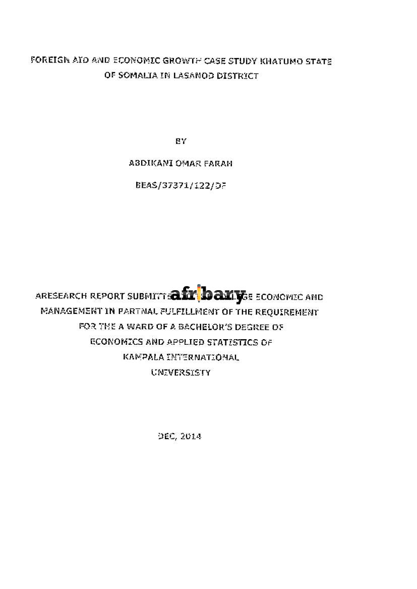 Foreign Aid And Economic Growth Case Study Khatumo State Of Somalia In ...
